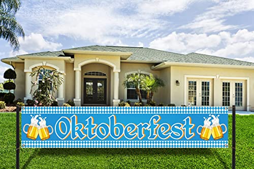 Nepnuser Oktoberfest Fence Banner for German October Fest Themed Party Decoration Blue Bavarian Flag Check Hanging Banners for Beer Party Supply