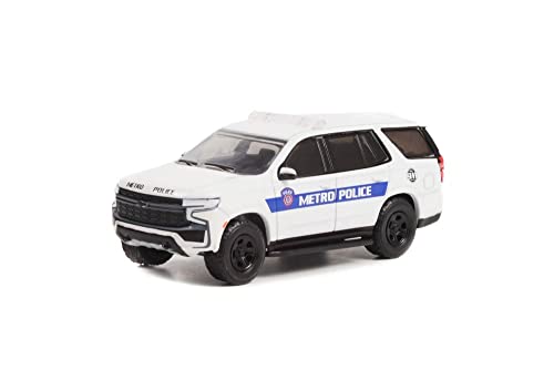 ModelToyCars 2021 Chevy Tahoe Police Pursuit Vehicle, White - Greenlight 43000F - 1/64 Scale Diecast Car