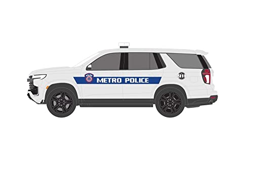 ModelToyCars 2021 Chevy Tahoe Police Pursuit Vehicle, White - Greenlight 43000F - 1/64 Scale Diecast Car