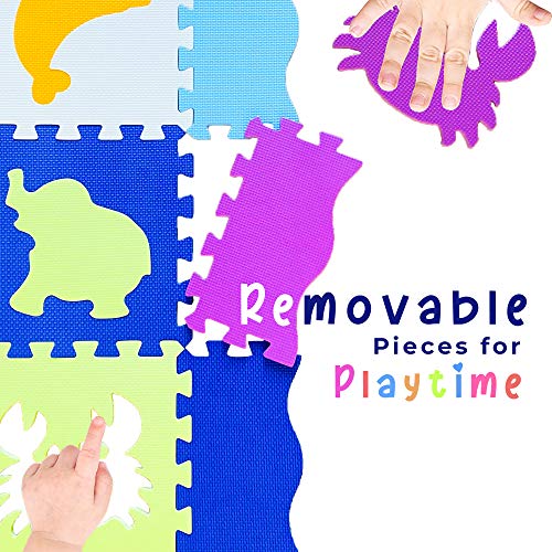 Baby Play Mat with Fence - Baby mats for Playing with Foam Animals, and Tiles. Playmat for Kids, Toddlers, & Infants. Tummy Time mat, Ball Pit, Floor Activity Center Gym 57"x 57", Over 74" Across!