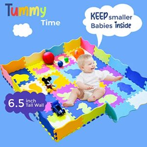 Baby Play Mat with Fence - Baby mats for Playing with Foam Animals, and Tiles. Playmat for Kids, Toddlers, & Infants. Tummy Time mat, Ball Pit, Floor Activity Center Gym 57"x 57", Over 74" Across!