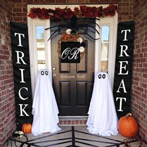 ourwarm 3pcs trick or treat halloween banner for home indoor/outdoor, halloween hanging sign for office door porch front halloween decorations, strong wind resistance