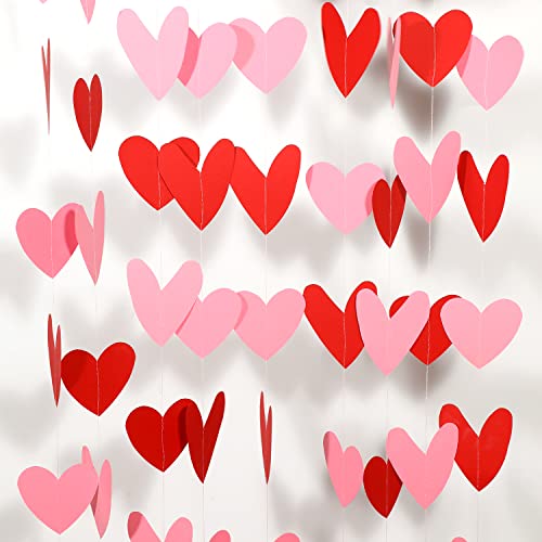 KIMOBER Valentines Red Pink Heart Garland,100 Hearts Hanging Valentine's Love String Banner for Valentine's Day Wedding Engagement Decorations