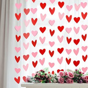 KIMOBER Valentines Red Pink Heart Garland,100 Hearts Hanging Valentine's Love String Banner for Valentine's Day Wedding Engagement Decorations