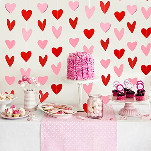 KIMOBER Valentines Red Pink Heart Garland,100 Hearts Hanging Valentine's Love String Banner for Valentine's Day Wedding Engagement Decorations