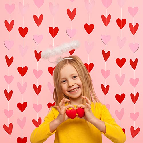 KIMOBER Valentines Red Pink Heart Garland,100 Hearts Hanging Valentine's Love String Banner for Valentine's Day Wedding Engagement Decorations