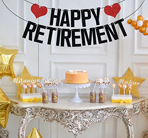 Black Glitter Happy Retirement Banner, Officially Retired Decorations, , Farewell Party Retirement Party Decorations