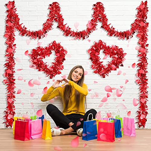 Bememo 78.74 Feet Valentine's Day Heart Tinsel Love Party Garland Glitter Hanging Decoration for Valentine Wedding Engagement Anniversary Party Supplies, Red