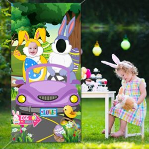 Easter Party Decorations Bunnies in Motion Photo Door Banner, Large Fabric Easter Backdrop Photo Door Banner Background, Funny Egg Hunt Game Supplies for Easter Party Decorations, 6 x 3 Feet