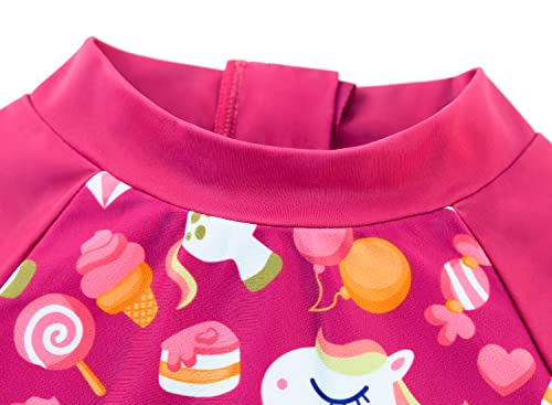 Baby/Toddler Girls Rash Guard Swimsuit UPF 50+ Sun Protection Long Sleeve One Piece Swimwear (Rose,18-24 Months)