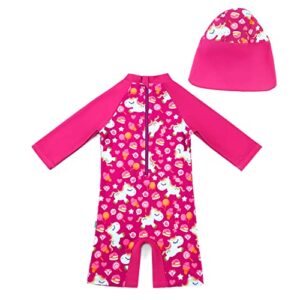 Baby/Toddler Girls Rash Guard Swimsuit UPF 50+ Sun Protection Long Sleeve One Piece Swimwear (Rose,18-24 Months)