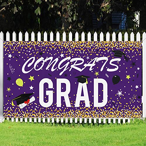 Graduation Banner - Purple Congrats Grad Banner- Extra Large 70" X 40" Graduation Backdrop - Graduation Party Supplies 2022 - Graduation Decorations - 2022 Grad Party Outdoor Indoor Hanging Decor