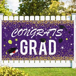 graduation banner – purple congrats grad banner- extra large 70″ x 40″ graduation backdrop – graduation party supplies 2022 – graduation decorations – 2022 grad party outdoor indoor hanging decor