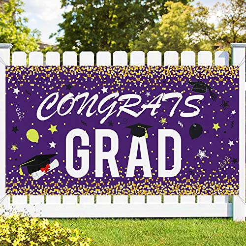 Graduation Banner - Purple Congrats Grad Banner- Extra Large 70" X 40" Graduation Backdrop - Graduation Party Supplies 2022 - Graduation Decorations - 2022 Grad Party Outdoor Indoor Hanging Decor