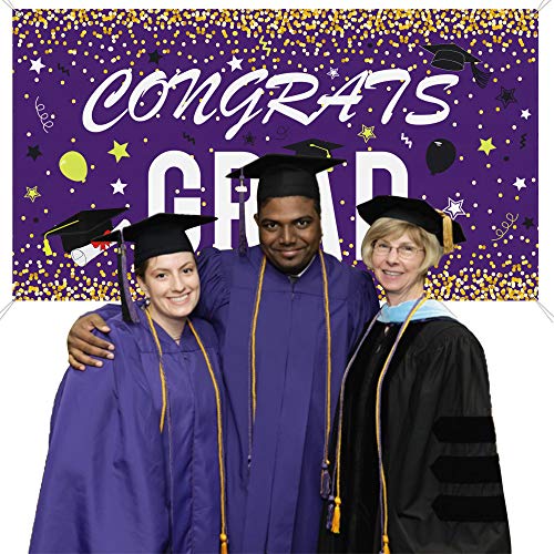 Graduation Banner - Purple Congrats Grad Banner- Extra Large 70" X 40" Graduation Backdrop - Graduation Party Supplies 2022 - Graduation Decorations - 2022 Grad Party Outdoor Indoor Hanging Decor