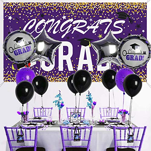 Graduation Banner - Purple Congrats Grad Banner- Extra Large 70" X 40" Graduation Backdrop - Graduation Party Supplies 2022 - Graduation Decorations - 2022 Grad Party Outdoor Indoor Hanging Decor