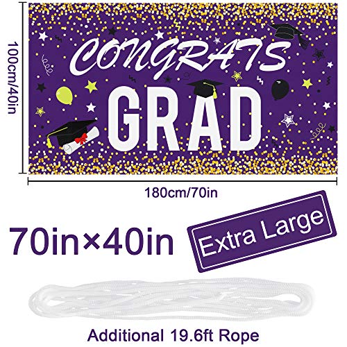 Graduation Banner - Purple Congrats Grad Banner- Extra Large 70" X 40" Graduation Backdrop - Graduation Party Supplies 2022 - Graduation Decorations - 2022 Grad Party Outdoor Indoor Hanging Decor