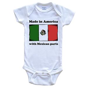 made in america with mexican parts funny mexico flag one piece baby bodysuit, 3-6 months white