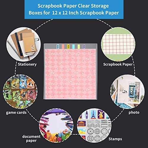 20 Pieces 12 x 12 Inch Scrapbook Paper Storage Boxes Project Case Plastic Magazines Paper Holder Protector Art Project Case for Scrapbook Paper Photo Stickers Stamps