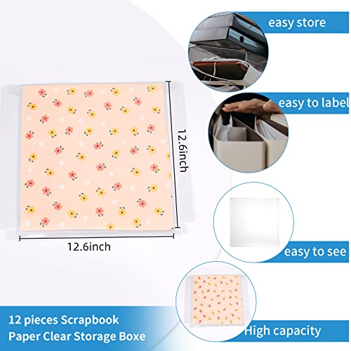 20 Pieces 12 x 12 Inch Scrapbook Paper Storage Boxes Project Case Plastic Magazines Paper Holder Protector Art Project Case for Scrapbook Paper Photo Stickers Stamps