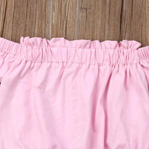 preetyyou Toddler Baby Girl Clothes Off Shoulder Tube Top Shirt Bell Bottom Jeans Pants Summer Outfits (Pink, 3-4T)