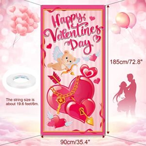 HOWAF Happy Valentine's Day Door Cover, Large Fabric Valentines Day Party Decoration Door Banner, Love Heart Backdrop Banner for Valentines Day Party Supplies, Valentine's Day Front Door Hanging Decoration