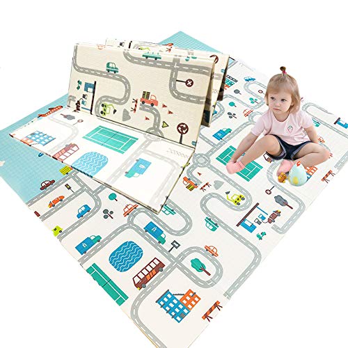 Eanpet Baby Play Mat Foam Area Rug for Kids Toddler Infant Ultra Thick Folding Large Crawl Mat Non-Slip Playmat for Bedroom Playroom Nursery ABC Letter (Traffic)