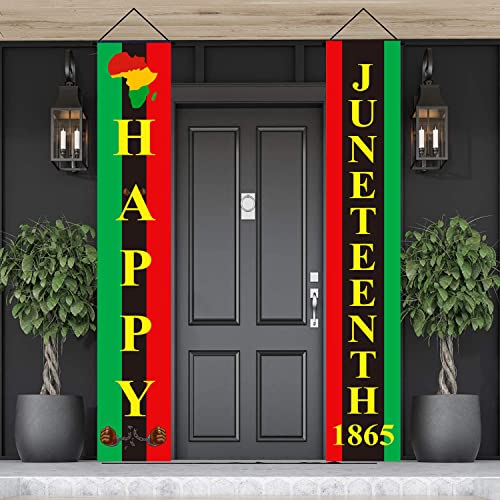 Littleloverly Happy Juneteenth Hanging Banner Porch Sign Decorations - Freedom Day Juneteenth Black Americans Independence 1865 Juneteenth Day Outdoor Banner Sign