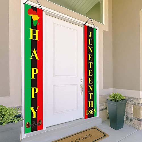 Littleloverly Happy Juneteenth Hanging Banner Porch Sign Decorations - Freedom Day Juneteenth Black Americans Independence 1865 Juneteenth Day Outdoor Banner Sign