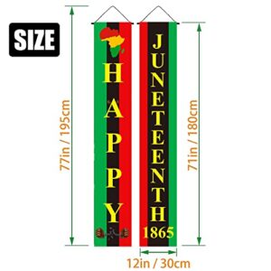 Littleloverly Happy Juneteenth Hanging Banner Porch Sign Decorations - Freedom Day Juneteenth Black Americans Independence 1865 Juneteenth Day Outdoor Banner Sign