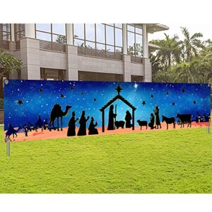 Holy Nativity Christmas Decorations Banner Manger Scene Religious Christmas Yard Sign Banner for Merry Christmas Xmas Outdoor Decorations