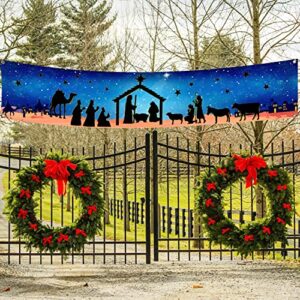 Holy Nativity Christmas Decorations Banner Manger Scene Religious Christmas Yard Sign Banner for Merry Christmas Xmas Outdoor Decorations