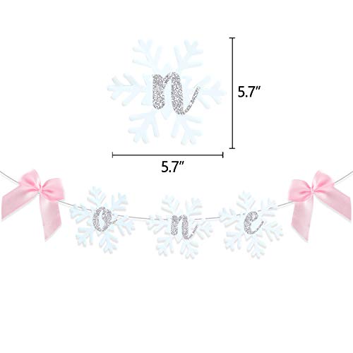 Winter 1st Birthday Girl Decoration One Snowflake Banner High Chair Pink Bow Garland Foil Balloon Paper Tassel Princess Cake Smash Supplies