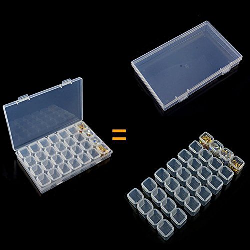 28-Grids Clear Plastic Jewelry Storage Box Nail Art Studs Container Jewelry Display Case Organizer with Adjustable Dividers