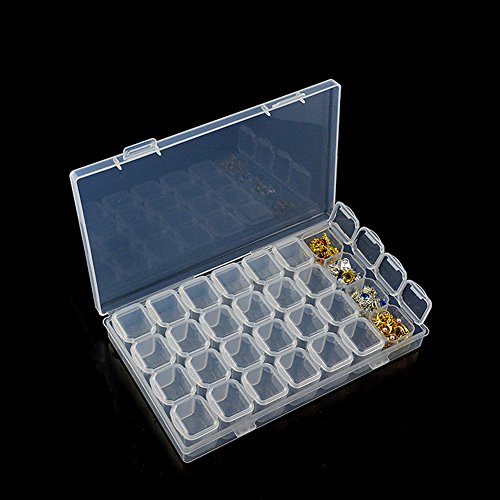 28-Grids Clear Plastic Jewelry Storage Box Nail Art Studs Container Jewelry Display Case Organizer with Adjustable Dividers