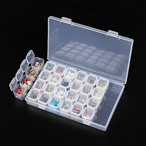 28-Grids Clear Plastic Jewelry Storage Box Nail Art Studs Container Jewelry Display Case Organizer with Adjustable Dividers