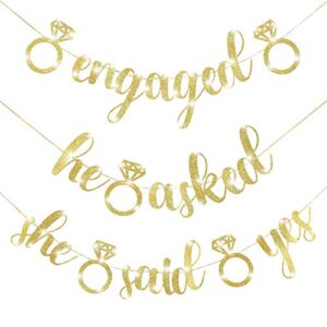 Engagement Party Banners Glitter Gold Letters He Asked She Said Yes Garland for Wedding Engagement Party Hen Party Bridal Shower Bachelorette Party Favor Party Decoration Supplies (GOLD)