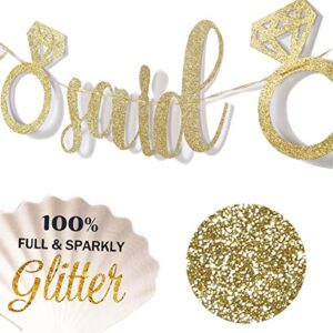 Engagement Party Banners Glitter Gold Letters He Asked She Said Yes Garland for Wedding Engagement Party Hen Party Bridal Shower Bachelorette Party Favor Party Decoration Supplies (GOLD)