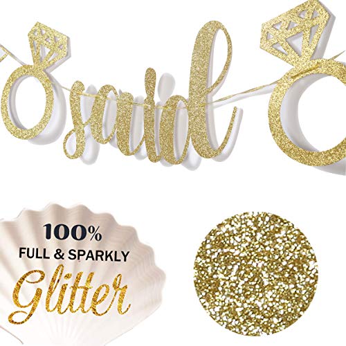 Engagement Party Banners Glitter Gold Letters He Asked She Said Yes Garland for Wedding Engagement Party Hen Party Bridal Shower Bachelorette Party Favor Party Decoration Supplies (GOLD)