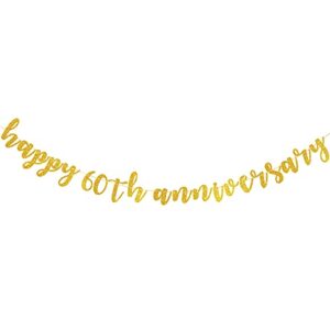 dalaber happy 60th anniversary banner, 60th wedding / anniversary party decorations, happy anniversary theme party sign anniversary banner – gold