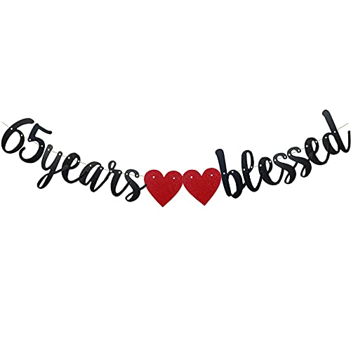 65 Years Blessed Banner,Pre-Strung, Black Paper Glitter Party Decorations For 65TH Wedding Anniversary 65 Years Old 65TH Birthday Party Supplies Letters Black ZHAOFEIHN