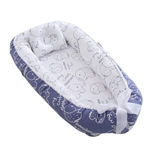 vohunt baby lounger for newborn,100% cotton co-sleeper for baby in bed with handles,newborn lounger adjustable size & strong zipper lengthen space to 3 tears old(elephant blue)