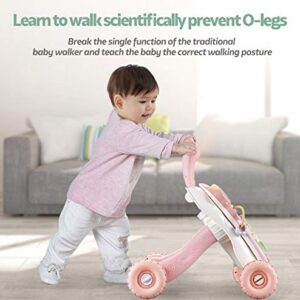 Baby Learning Walker Sit-to-Stand Baby Walker with Wheels Entertainment Table Kids Early Educational Activity Center, Baby Push Walkers for Boys and Girls, Pink