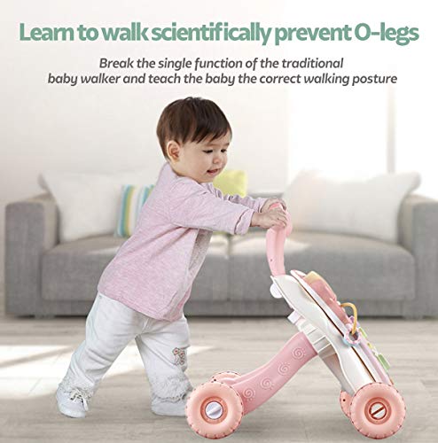 Baby Learning Walker Sit-to-Stand Baby Walker with Wheels Entertainment Table Kids Early Educational Activity Center, Baby Push Walkers for Boys and Girls, Pink