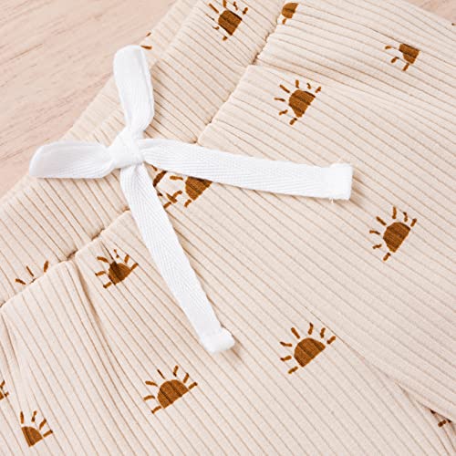 Aweyoo Baby Boy Girl Summer Clothes Set Sun Print Ribbed Crew Neck Short Sleeve T-shirt Tops + Shorts 3-6 Months