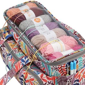 JOZEA Yarn Storage Bag with Straps, Portable Knitting Bag for Organizing Knitting and Crochet Supplies, Crochet Tote Bag