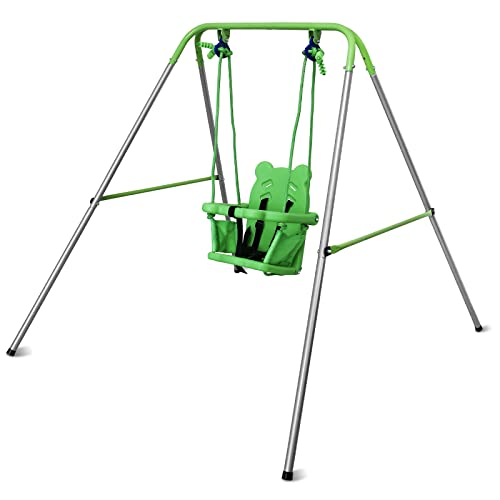 Toddler Swing, Swing for Baby with Safety Belt Seat and Foldable Metal Stand, Infant Swing Set for Backyard Indoor Outdoor Play, Baby Swing for Toddlers Age 1-3 at Home