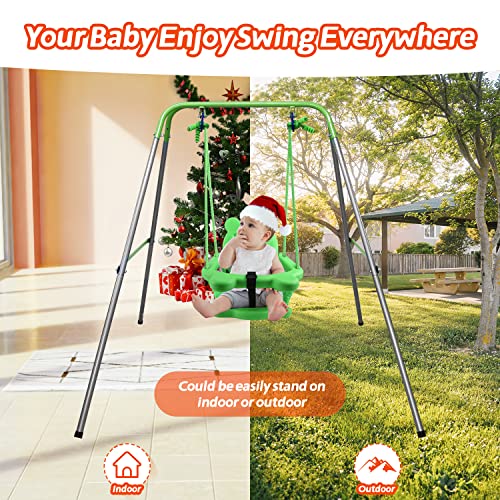 Toddler Swing, Swing for Baby with Safety Belt Seat and Foldable Metal Stand, Infant Swing Set for Backyard Indoor Outdoor Play, Baby Swing for Toddlers Age 1-3 at Home