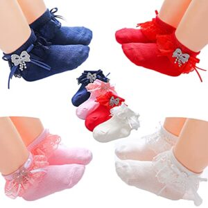 baby girl lace socks princess socks dress socks for newborn infant and toddlers gift set (0-6 months)