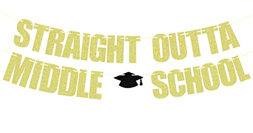 Straight Outta Middle School Banner, Out 8th Grade, Middle School Graduation 2023 Graland, Glittery Congrats Grad Party Decorations